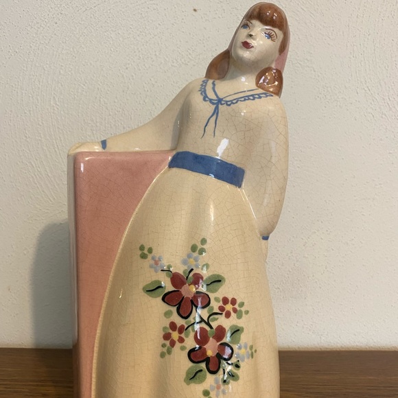 Art | Vintage Weil Ware California Pottery Girl With Pink Vase | Poshmark